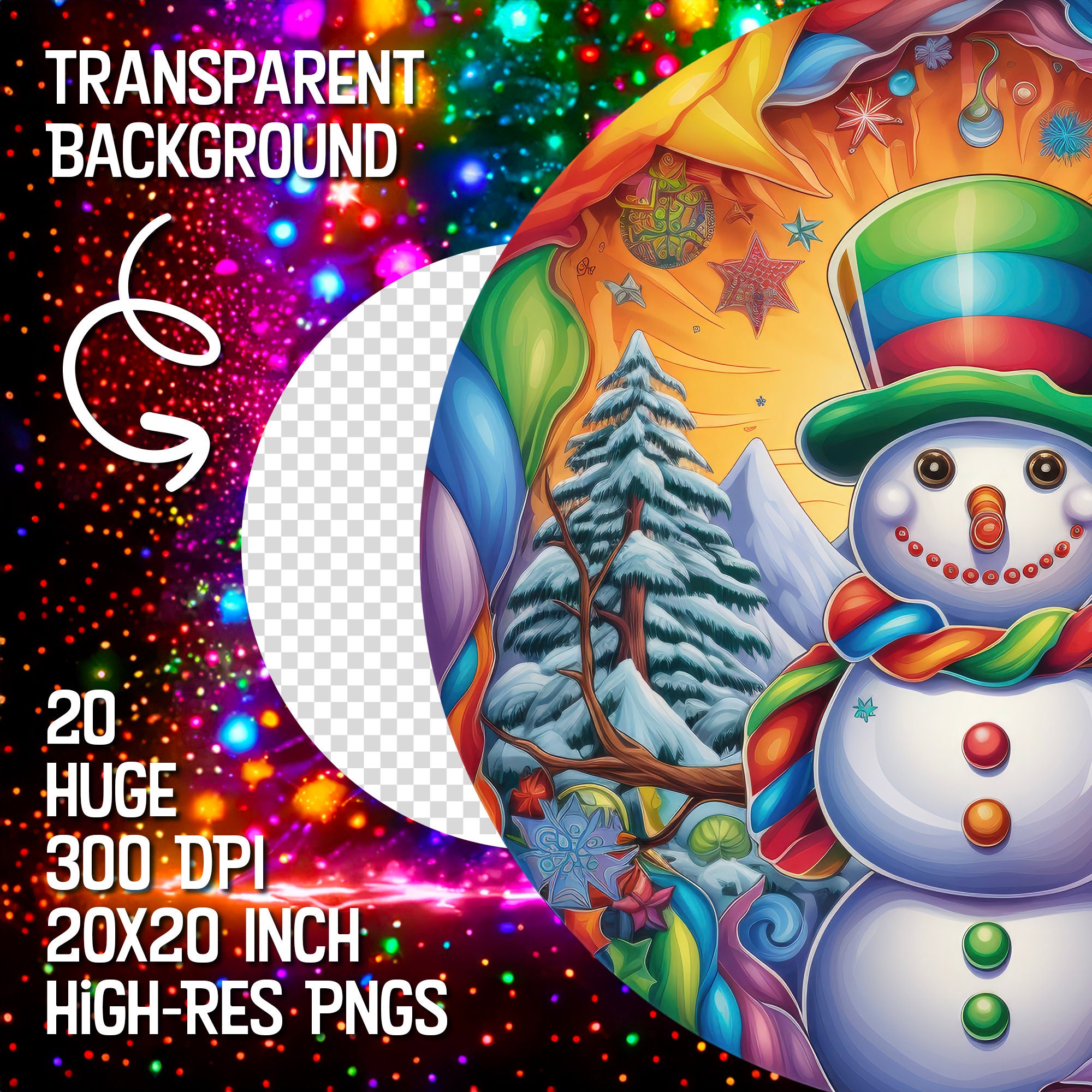 Psychedelic Snowman Christmas Clipart Bundle - 20 Unique Cosmic Snowmen ...