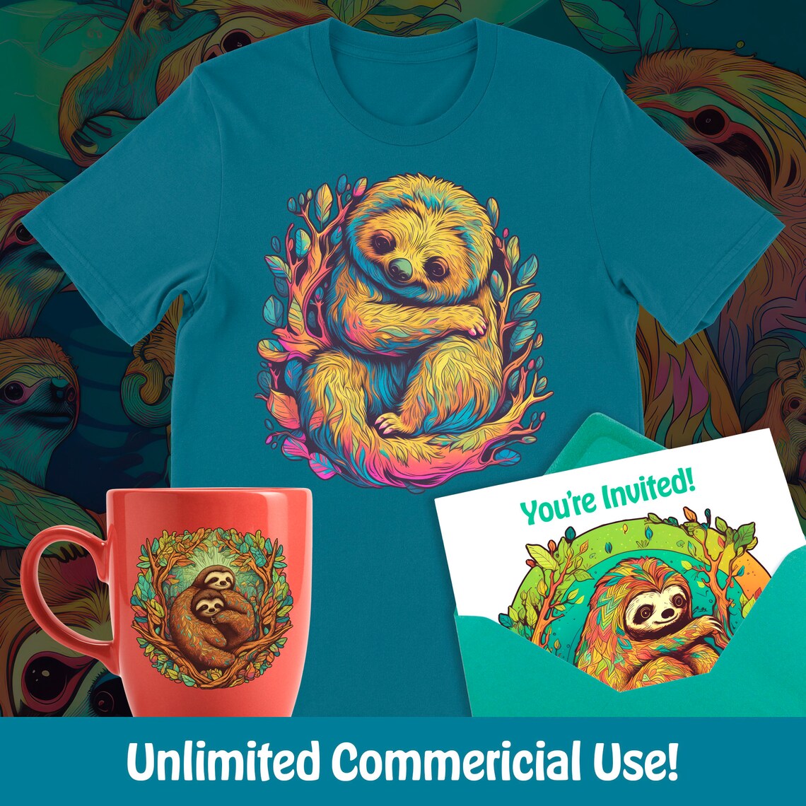 Sloth's Psychedelic Adventure 16 Sloth Clipart Pngs for Art and Merch ...