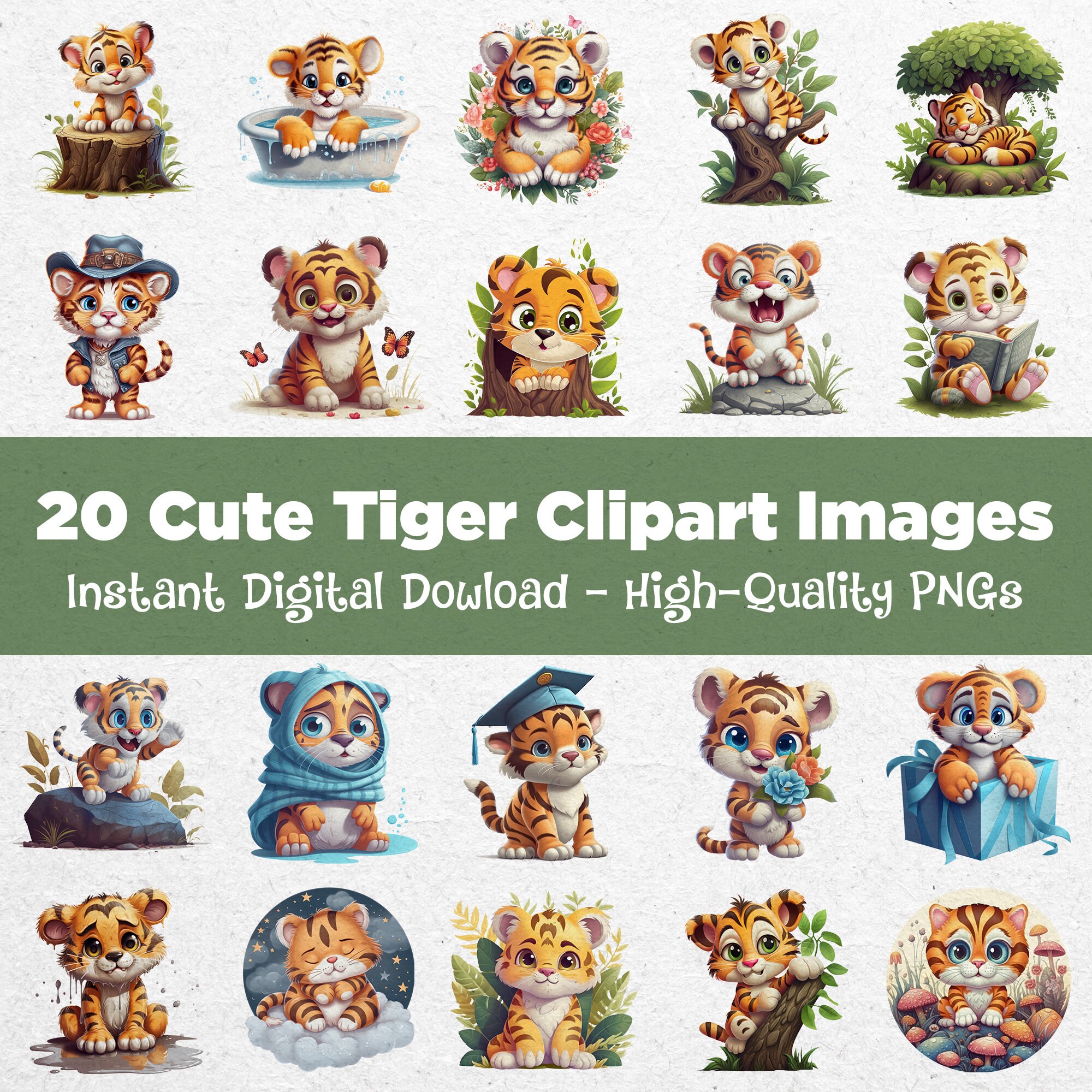 Roar Into Fun With 20 Cute Tiger Clipart Pngs for Scrapbooking, Product ...