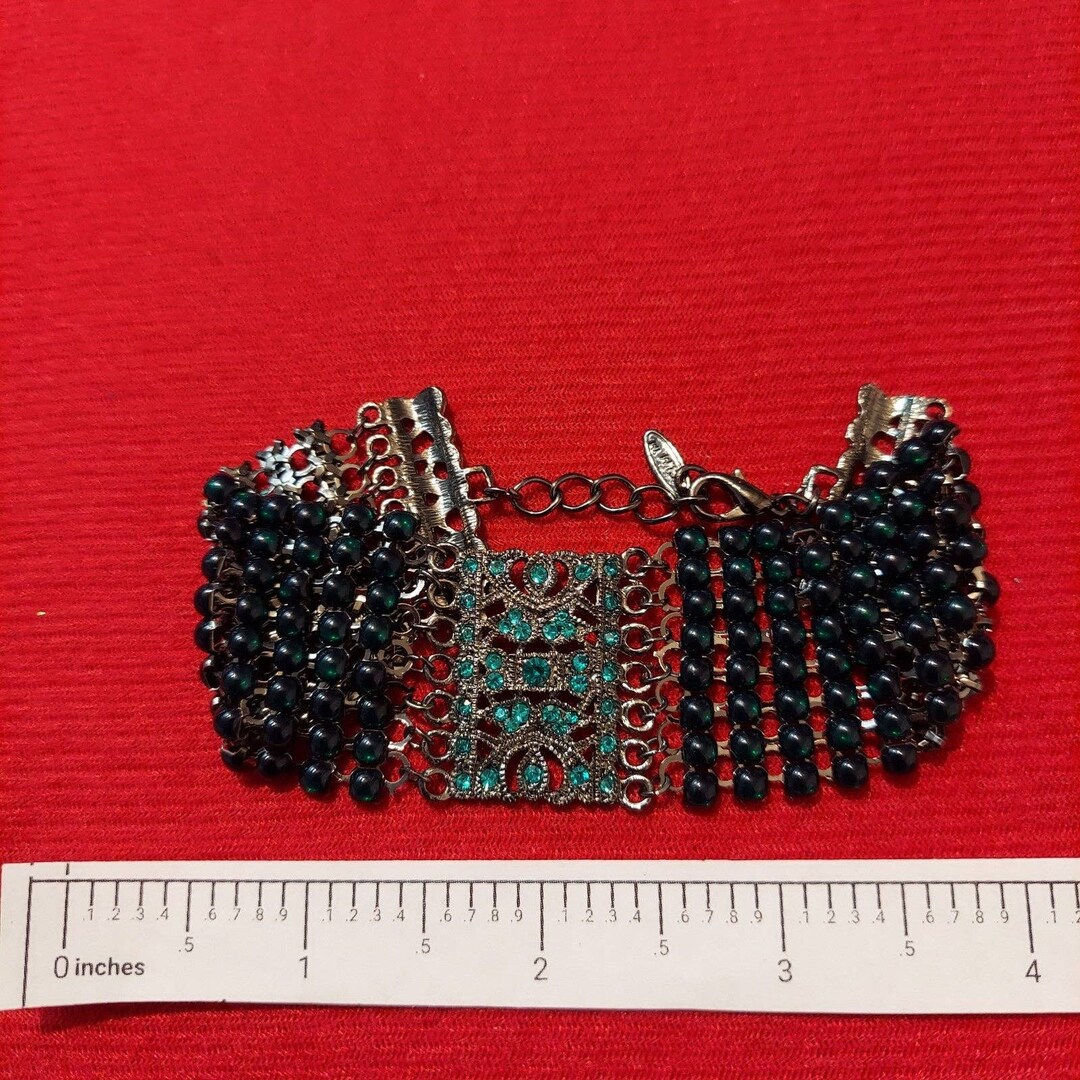 Vintage VCLM™ Victorian Style Blue Rhinestones and Dark Green Beads 7 ...