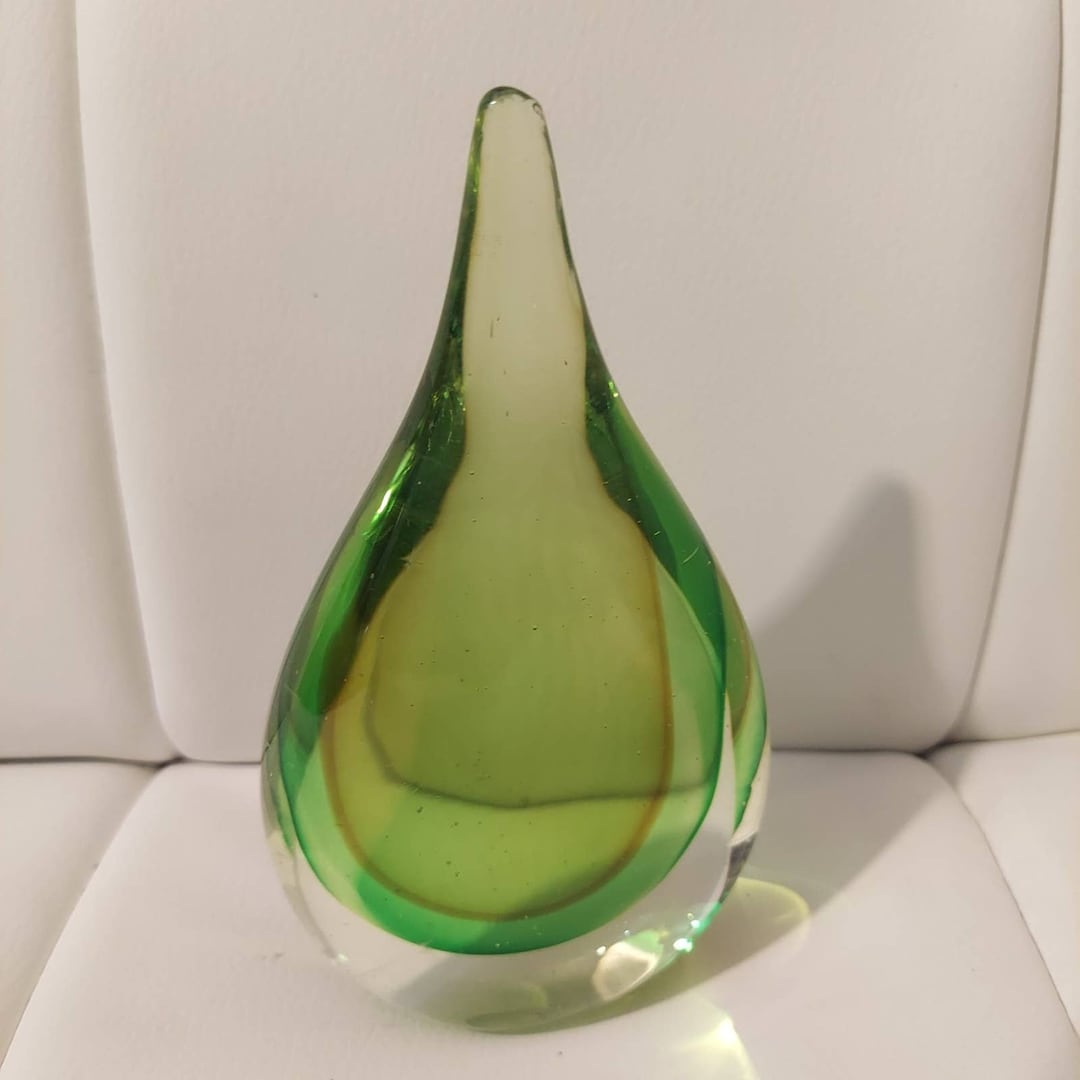 RARE Mid Century tear Drop Studio Art 6 Green Glass Paperweight - Etsy
