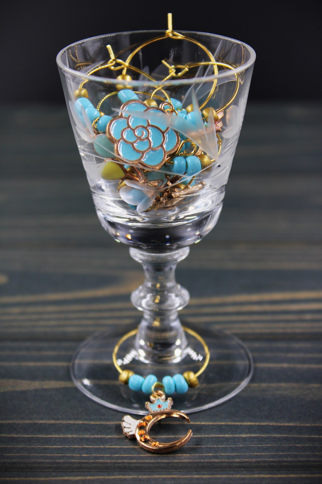 SERENITY Wine Glass Charm Collection - Customizable Light Blue Bead ...