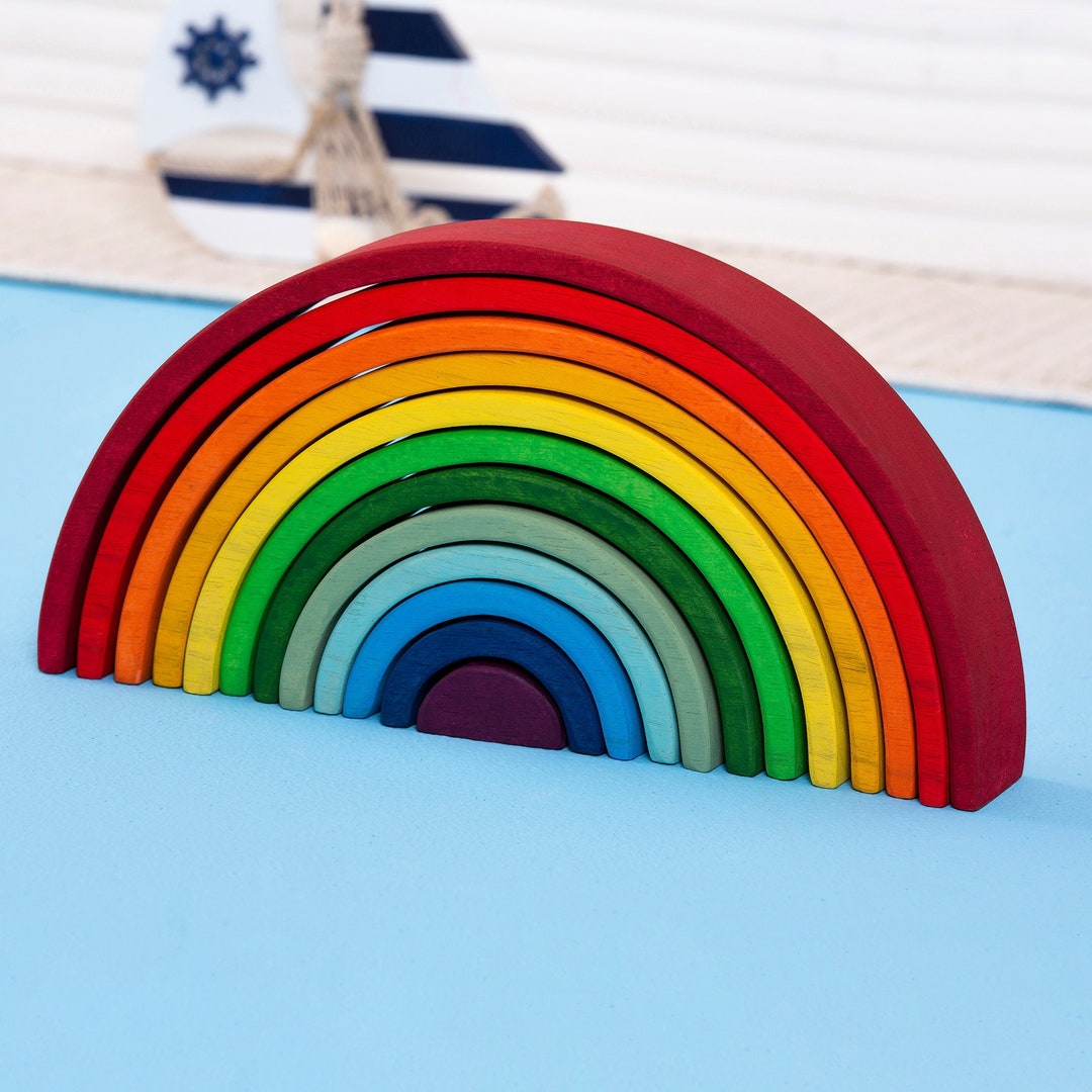 Wooden Rainbow Stacker Toys, Montessori Toys, Waldorf Toddle, Rainbow ...