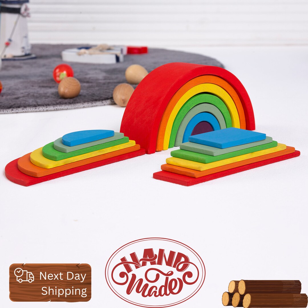 Montessori Rainbow Wooden Stacker Toy Birthday Toddler Baby Gift ...