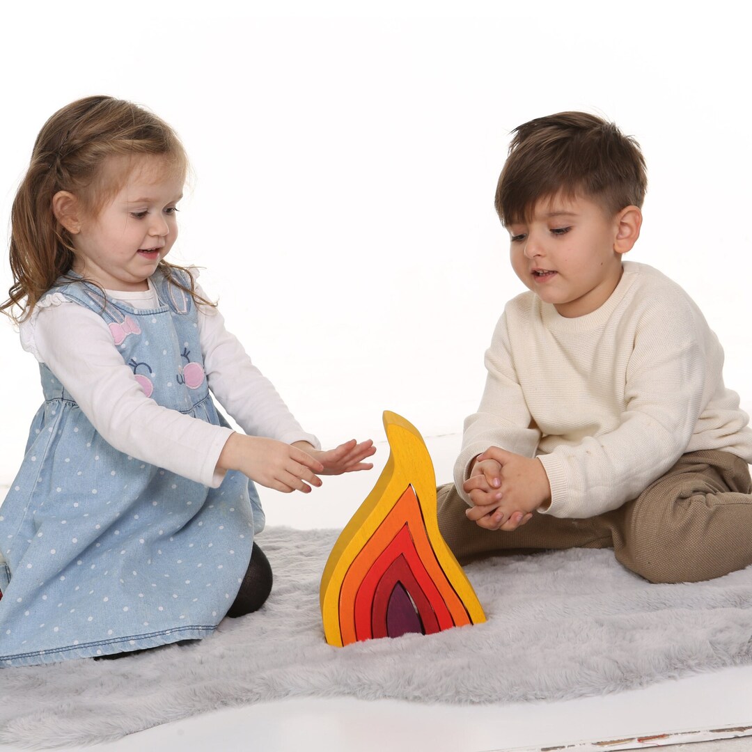 Waldorf Wooden Fire Toys, Fire Stacker Toys, Montessori Wooden Toys ...