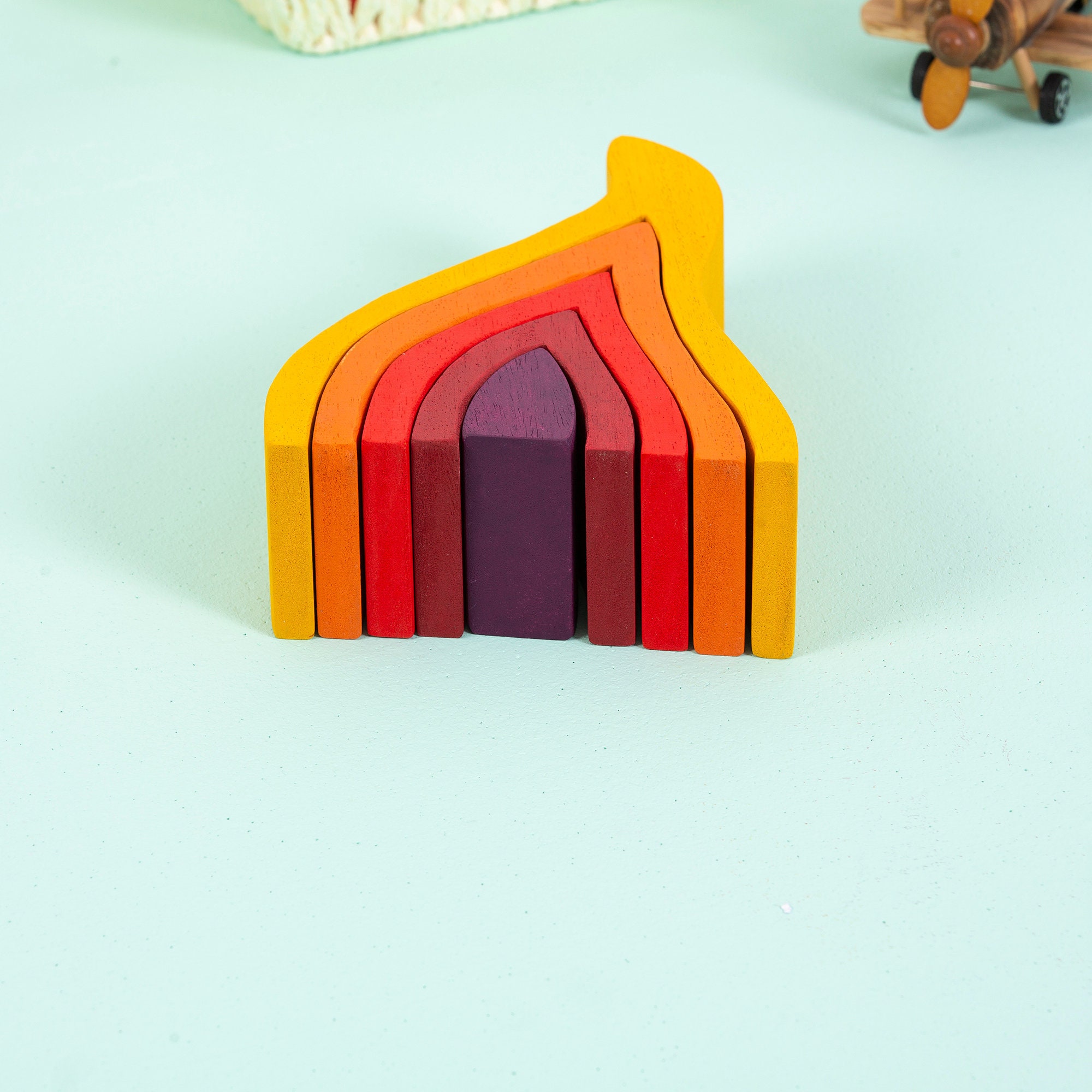 Montessori Wooden Fire Stacking Blocks, Waldorf Toddler Toys, Naturel ...