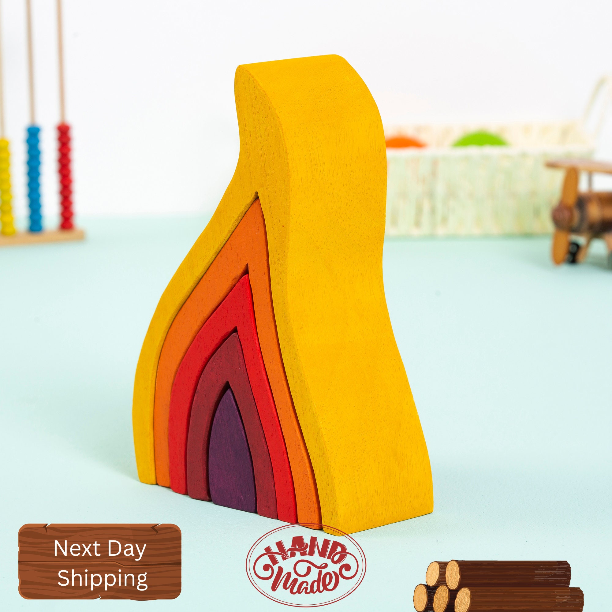 Waldorf Wooden Fire Toys, Fire Stacker Toys, Montessori Wooden Toys ...