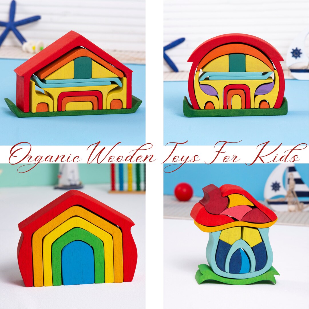 Montessori Wooden House Stacker Toys, Baby Gift, Sensory Toys, Building ...