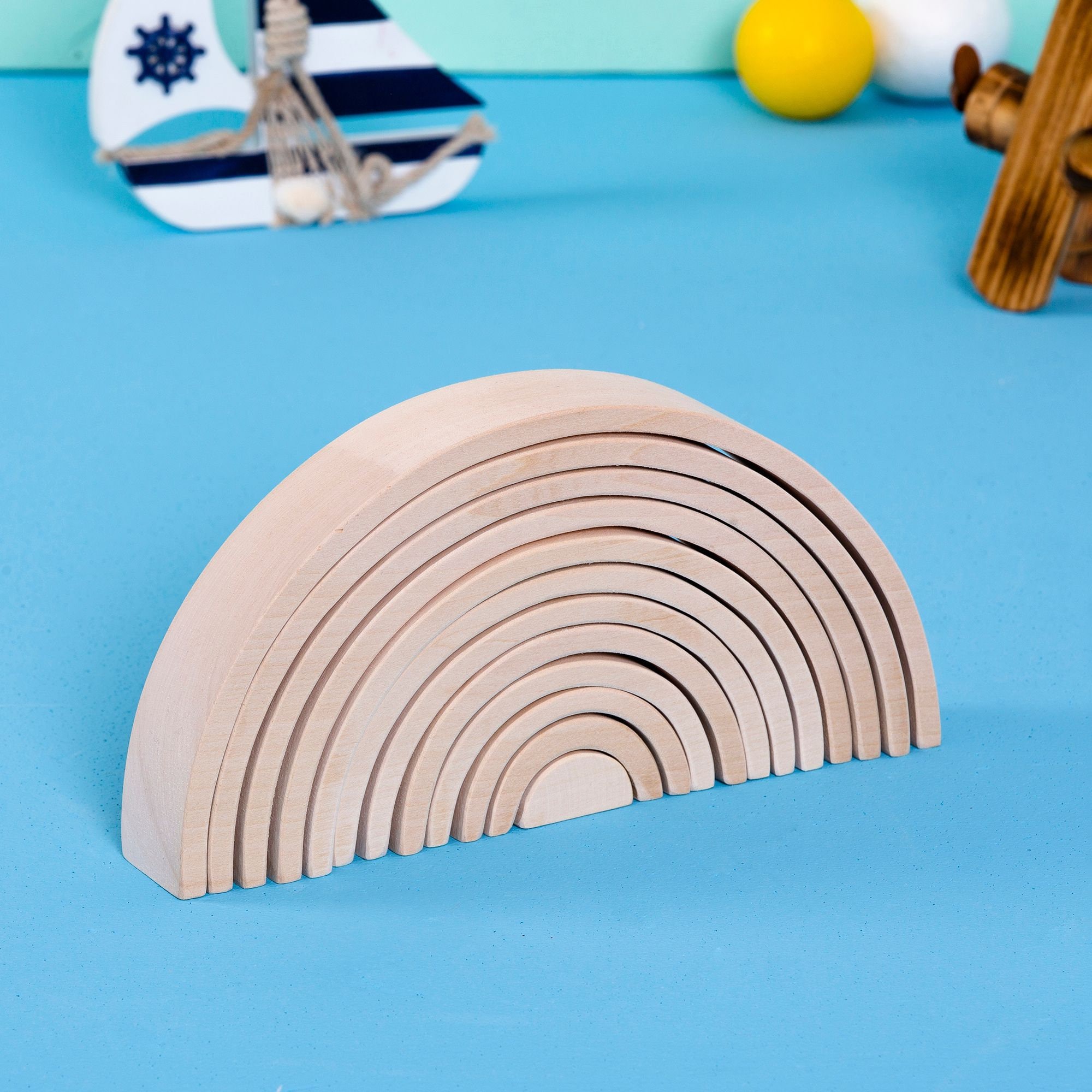 Large Wooden Natural Rainbow Toys Waldorf Stacker Toys 12 - Etsy