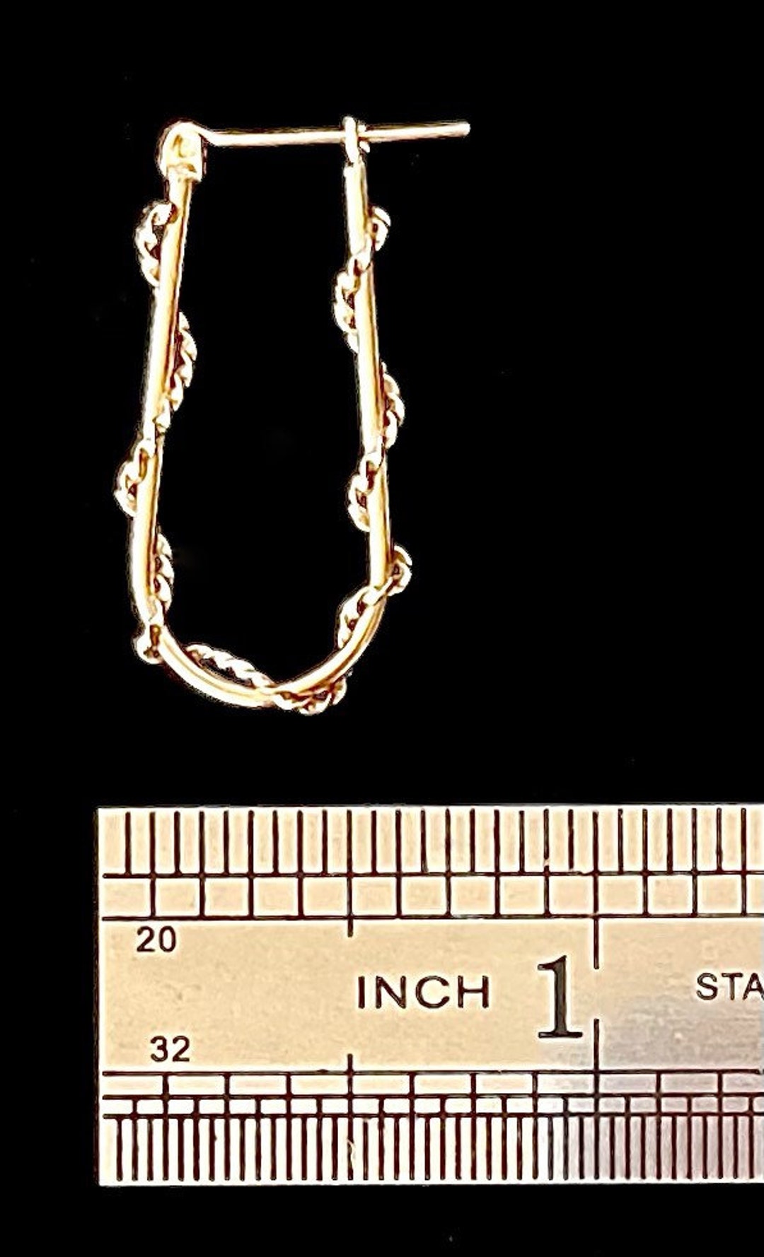 SINGLE (one Only) 14K YELLOW GOLD Chain Wrapped Long Hoop Earring 0.8g ...