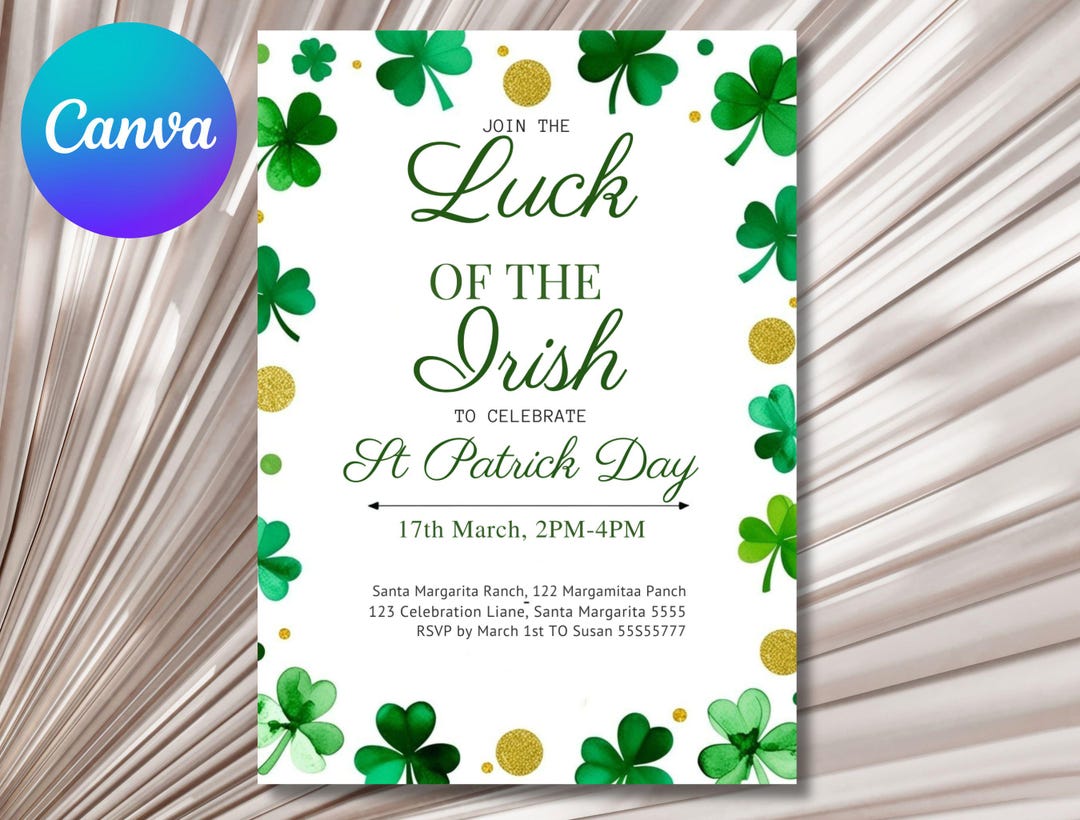 Eat Drink & Be Irish Invitation Template Printable Adult St. Patricks ...