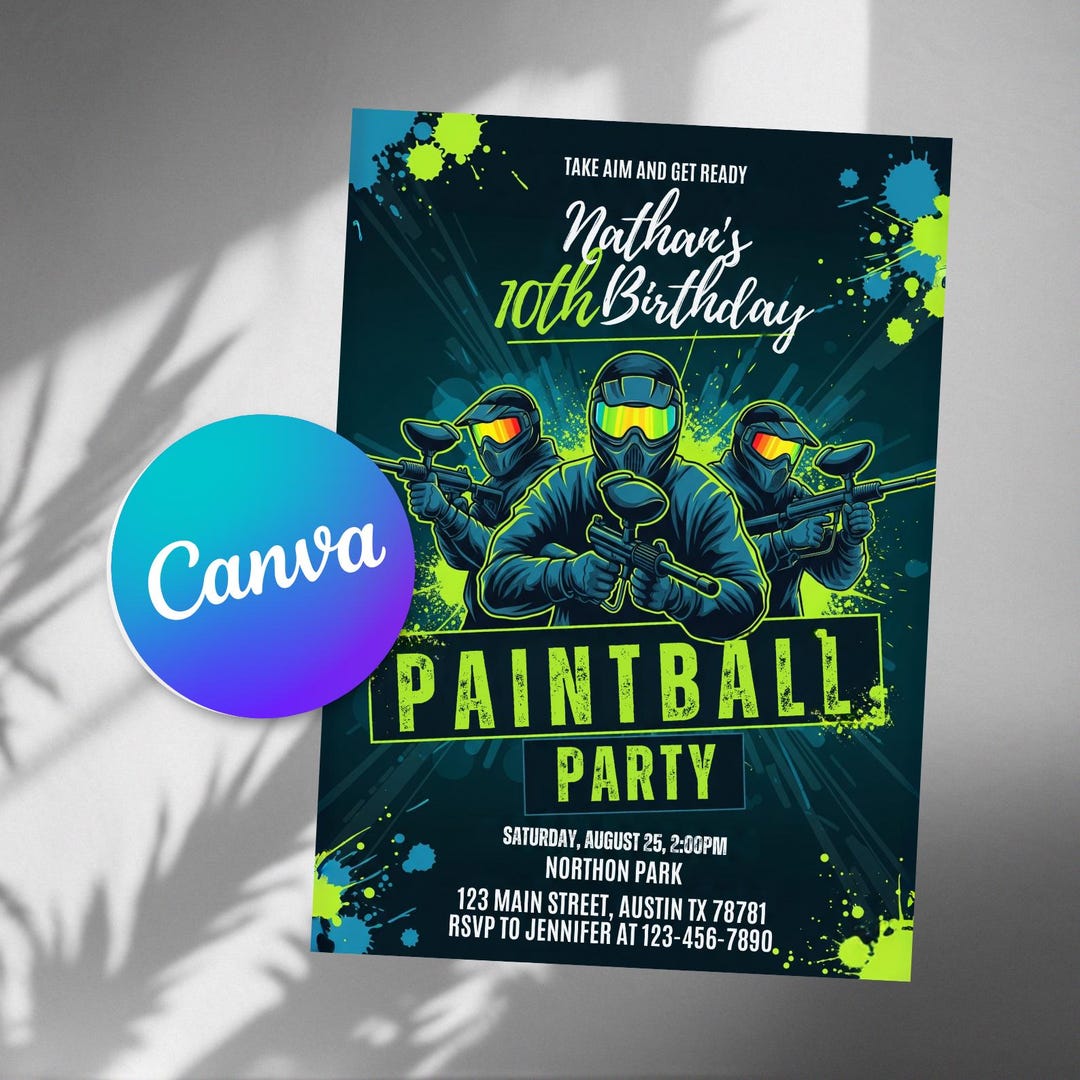 Editable Paintball Birthday Invitation, Boy Paintball Party Invite ...