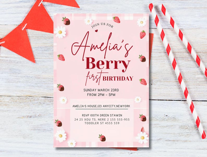 Berry First Birthday Invitation Template, Berry First Birthday ...