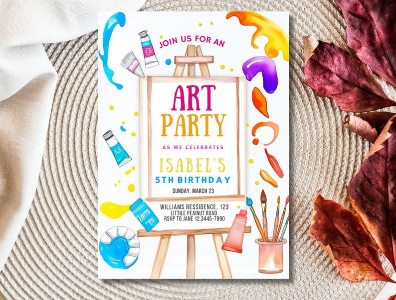 Editable Art Birthday Party Invitation, Art in Party Birthday Party ...