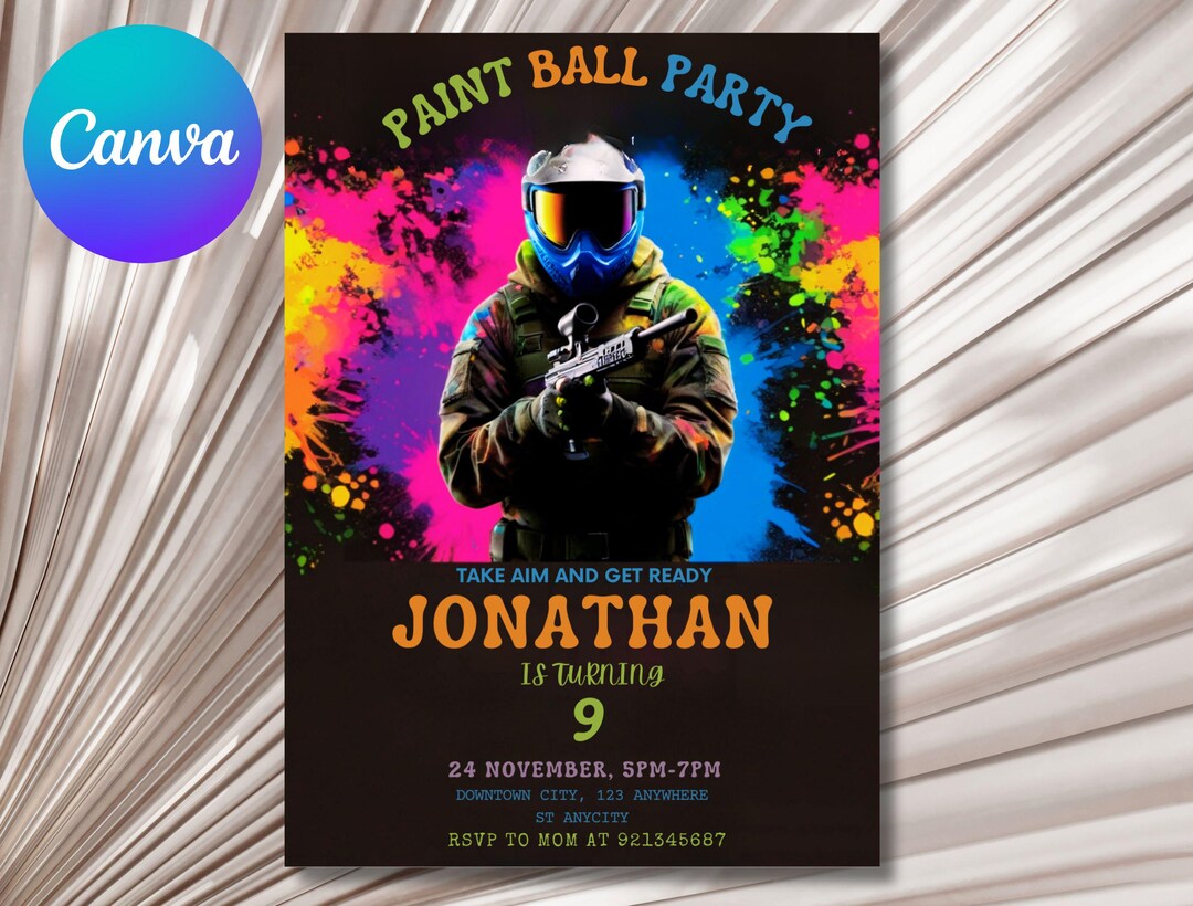 Paintball Birthday Invitation Boy EDITABLE Paintball Party Invite ...
