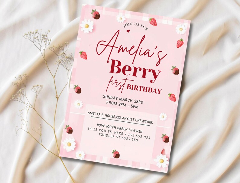 Berry First Birthday Invitation Template, Berry First Birthday ...