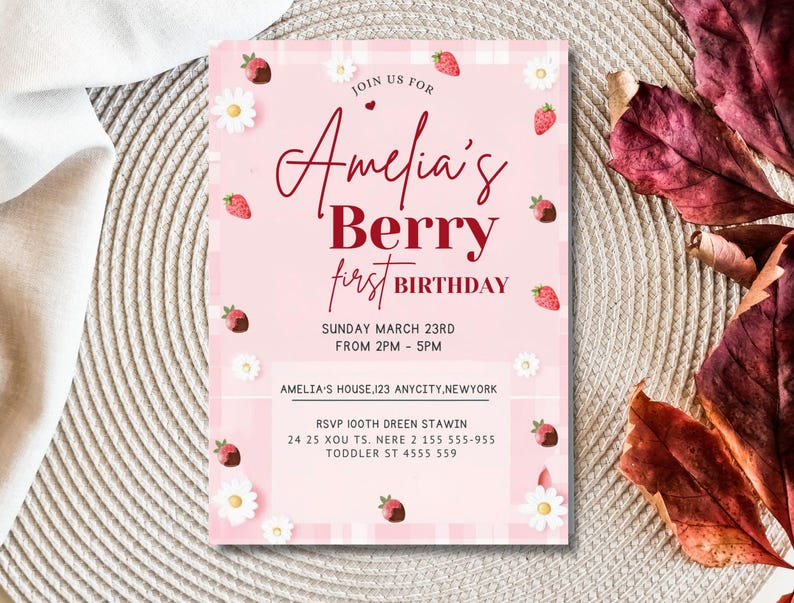 Berry First Birthday Invitation Template, Berry First Birthday ...