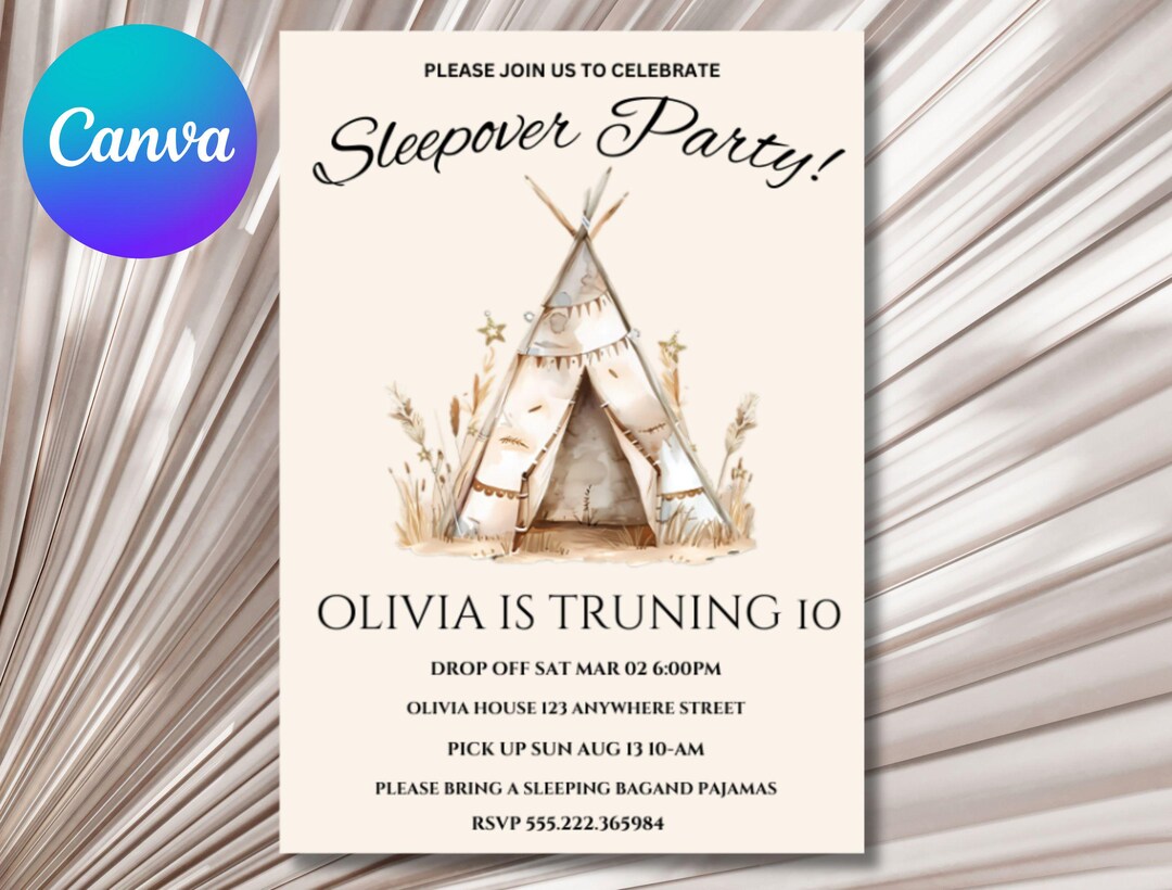 Sleepover Birthday Minimalist Invitation Set Slumber Party Invite Girl ...