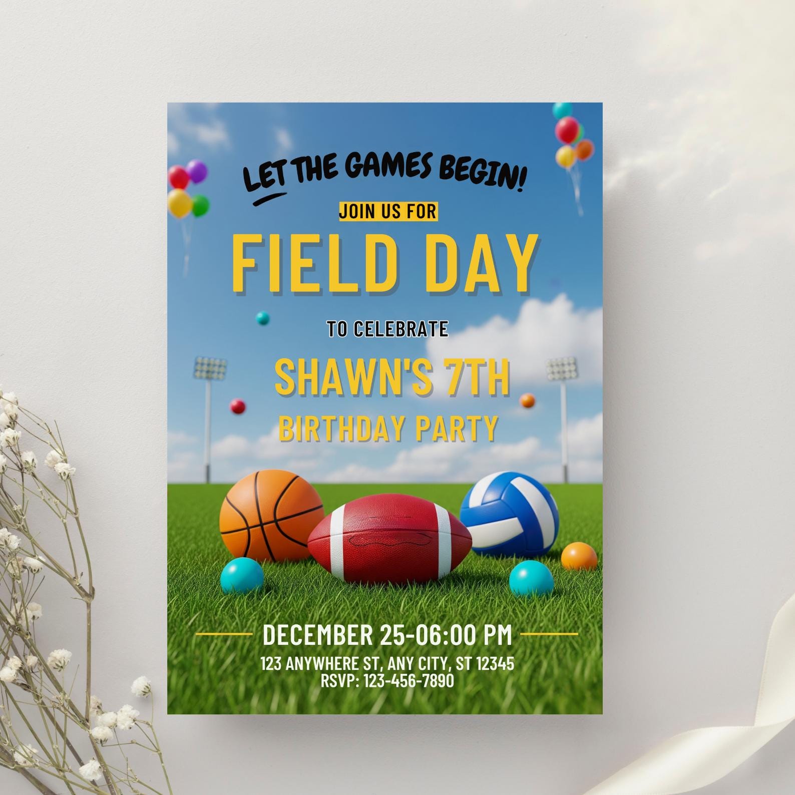 Field Day Birthday Invitation: Sports Party, Editable Template (digital ...
