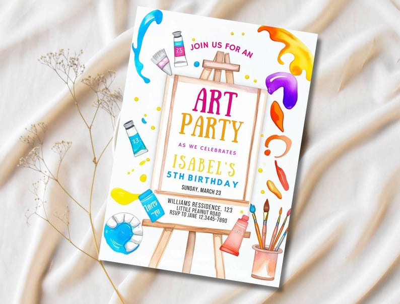Editable Art Birthday Party Invitation, Art in Party Birthday Party ...