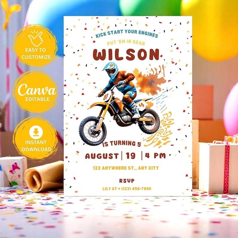 Editable Dirt Bike Birthday Invitation – Motocross Party Evite Template ...