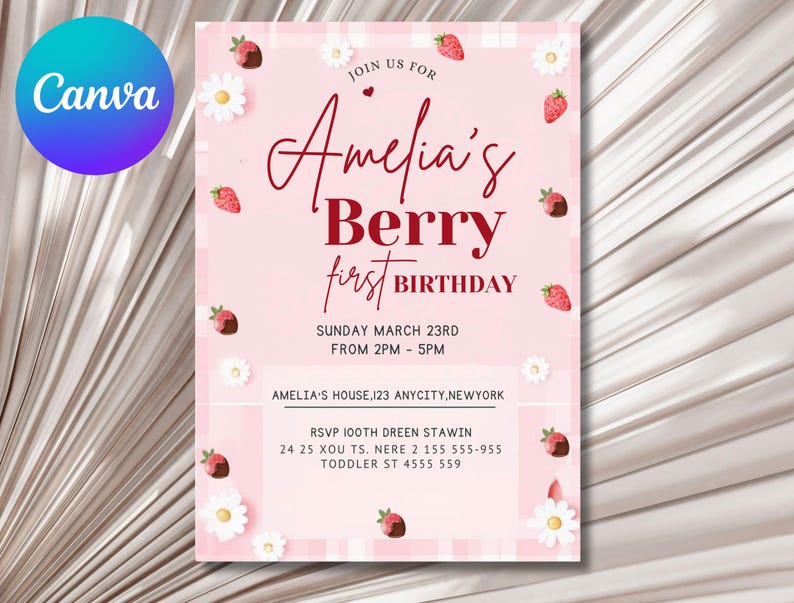 Berry First Birthday Invitation Template, Berry First Birthday ...