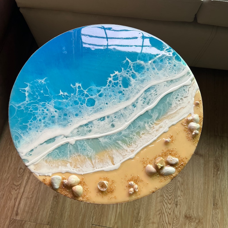Ultra Realistic Blue Ocean Resin Table Round Epoxy Ocean Coffee Table ...
