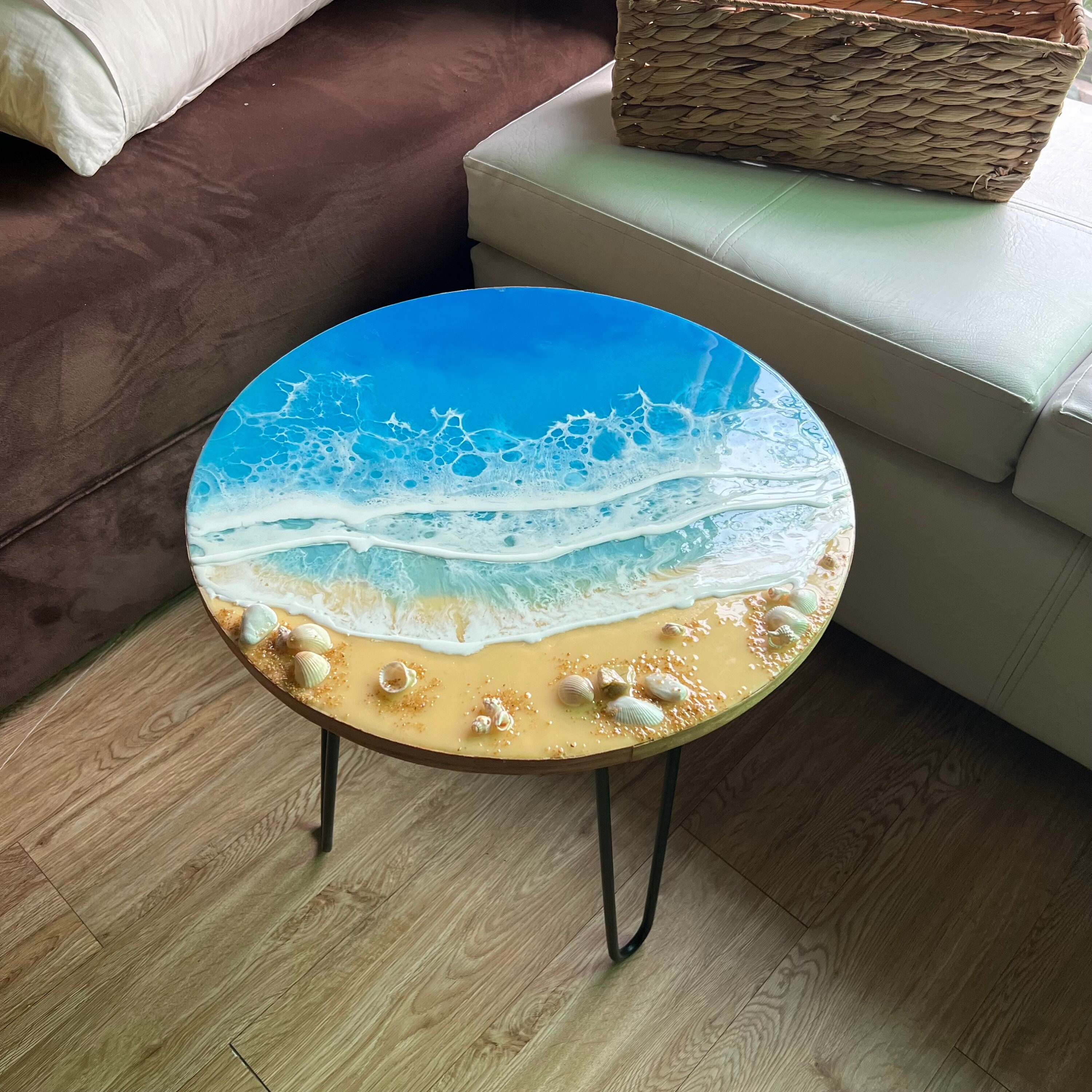Ultra Realistic Blue Ocean Resin Table Round Epoxy Ocean Coffee Table ...