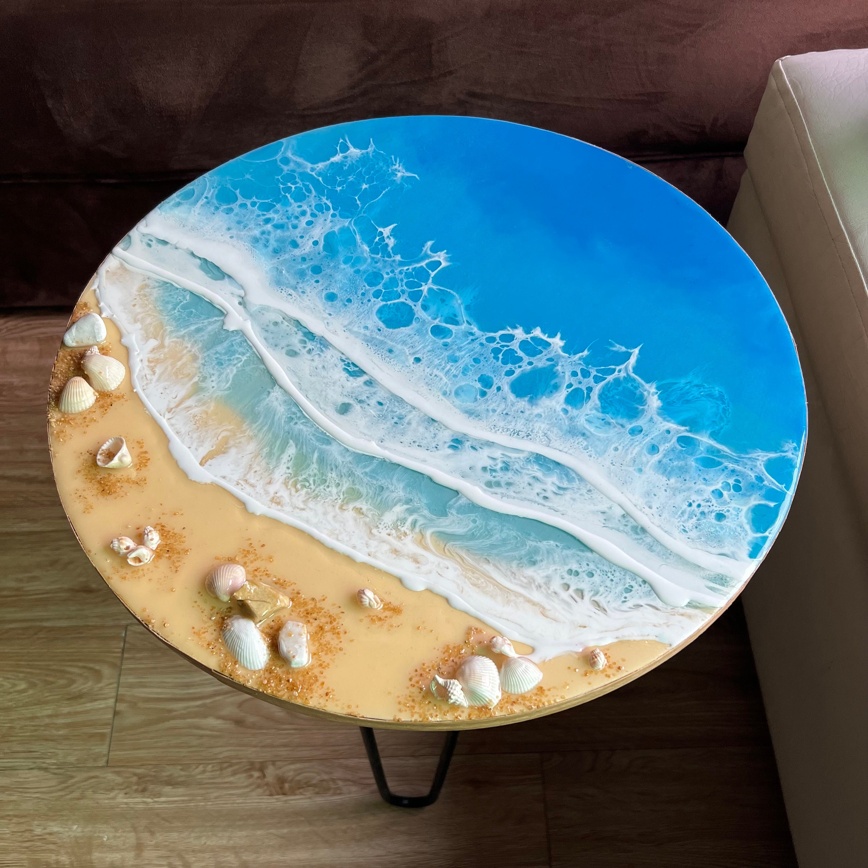 Ultra Realistic Blue Ocean Resin Table Round Epoxy Ocean Coffee Table ...