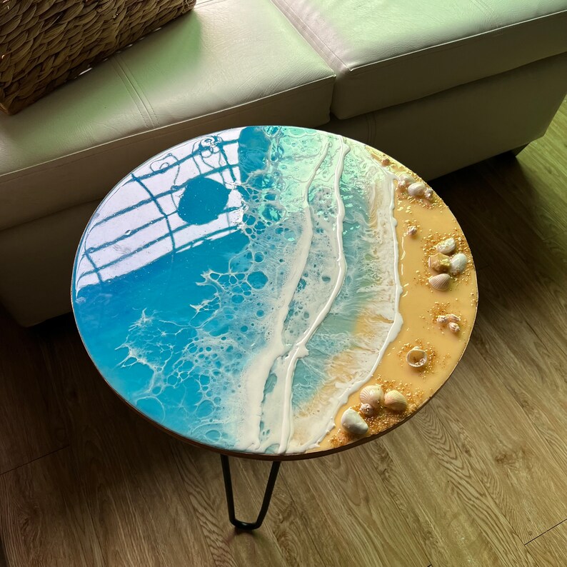 Ultra Realistic Blue Ocean Resin Table Round Epoxy Ocean Coffee Table ...