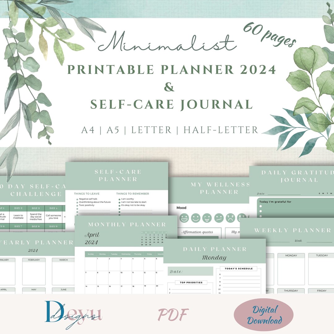 Minimalist Printable Planner for 2024 & Self-care Journal Yearly ...