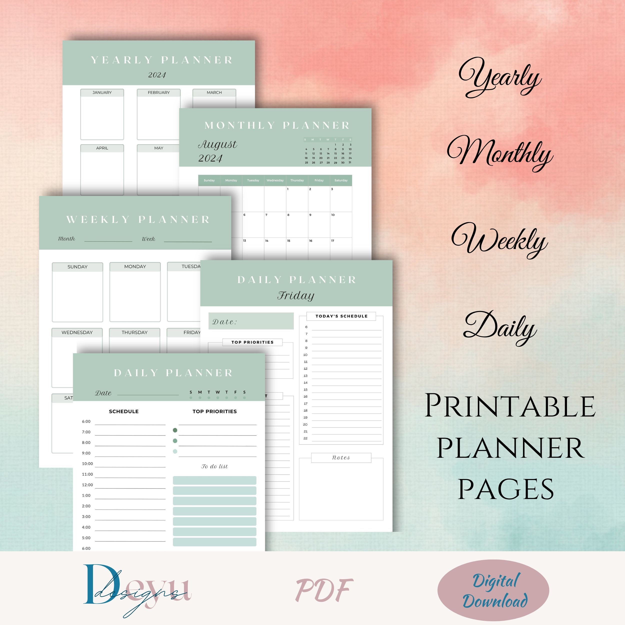 Minimalist Printable Planner for 2024 & Self-care Journal Yearly ...