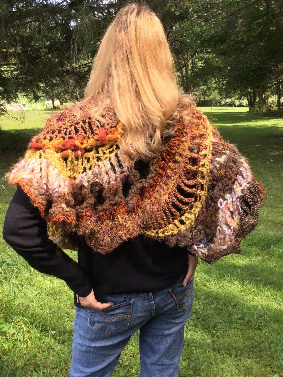 Large Shawlette Scarf Freeform Crochet Fall Colors - Etsy
