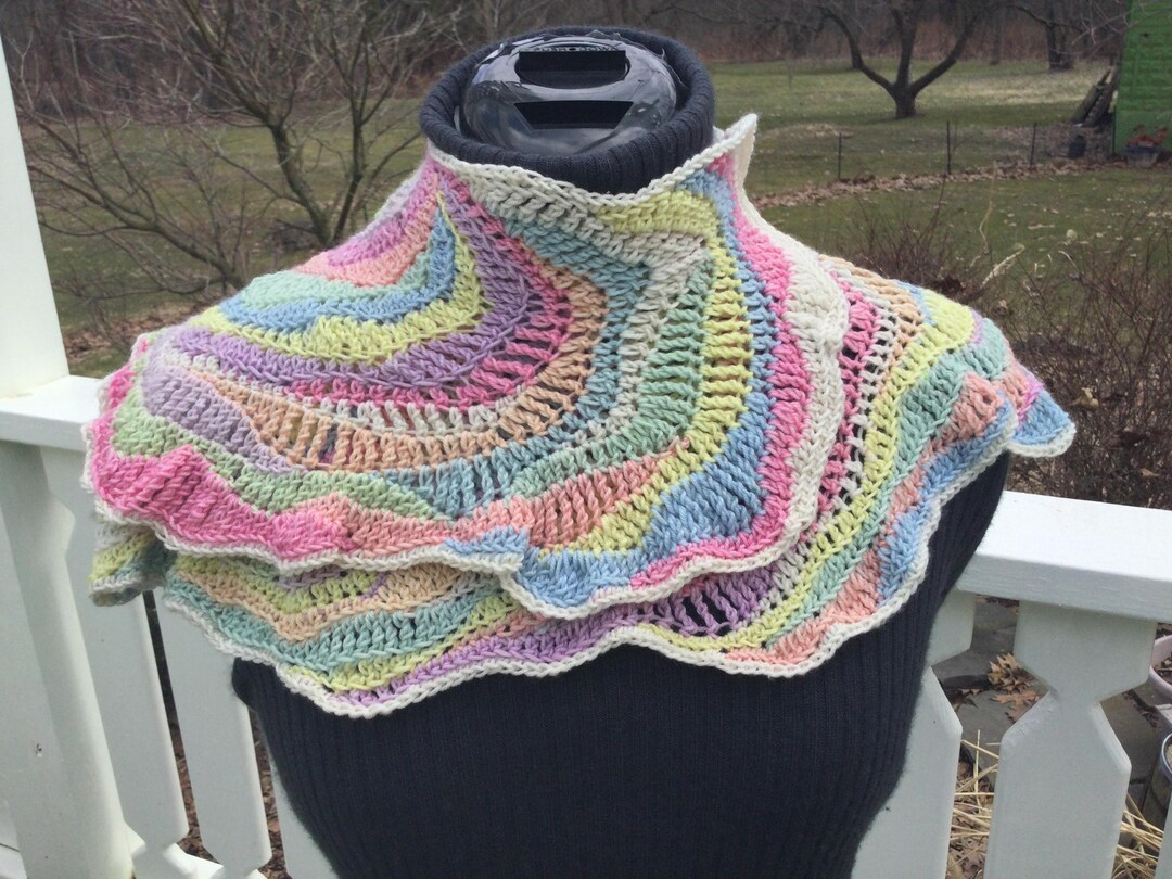 Shawlette Scarf Freeform Crochet Pastel Rainbow - Etsy