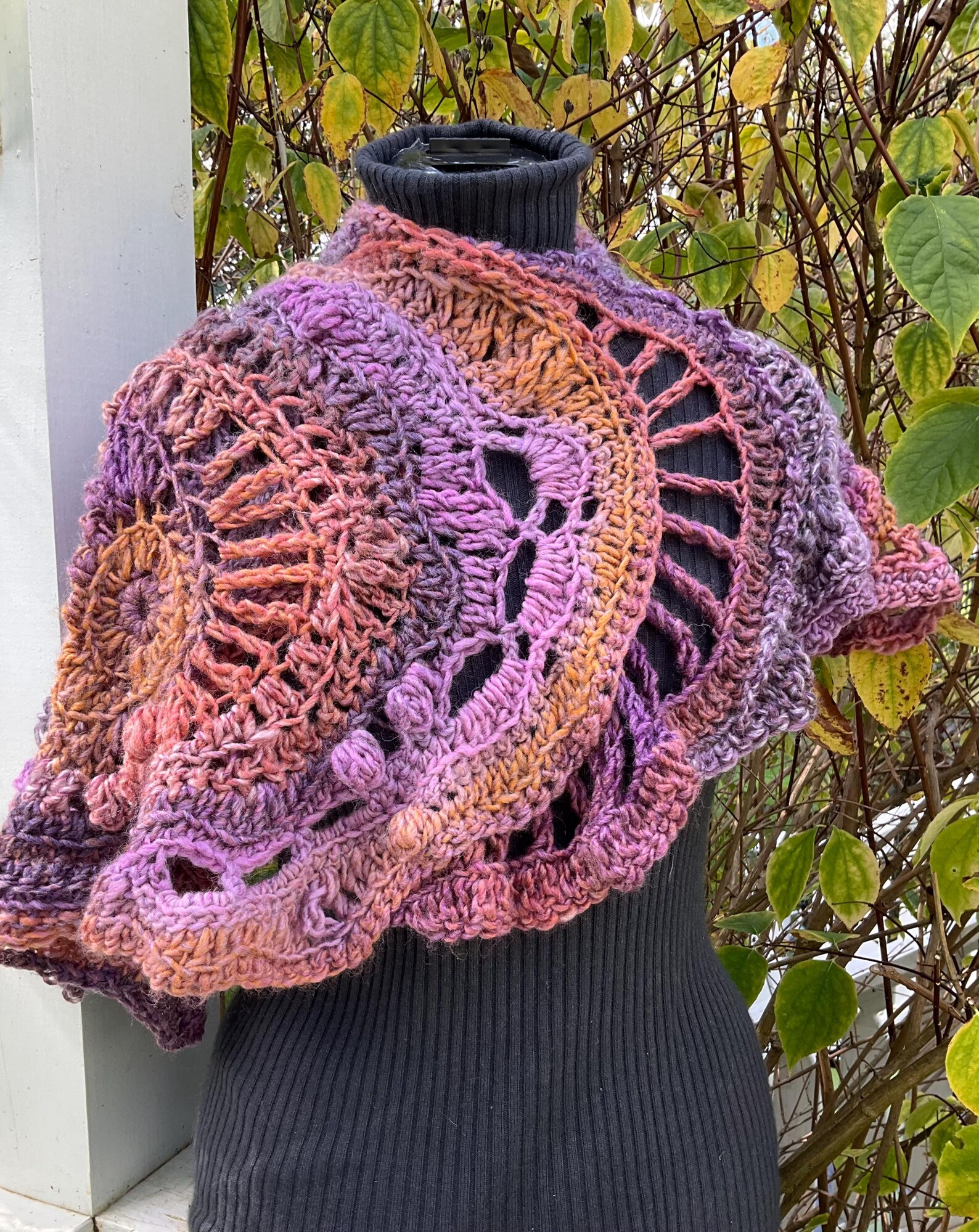Shawlette Scarf Freeform Crochet Fall Colors - Etsy