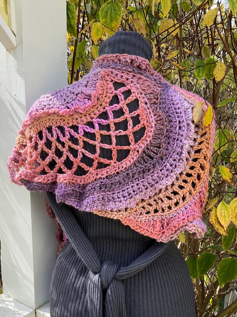 Shawlette Scarf Freeform Crochet Fall Colors - Etsy