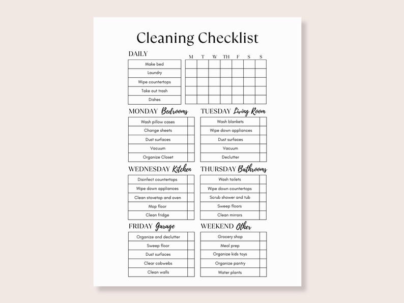 Cleaning Checklist, Cleaning Schedule Printable, Weekly Cleaning ...
