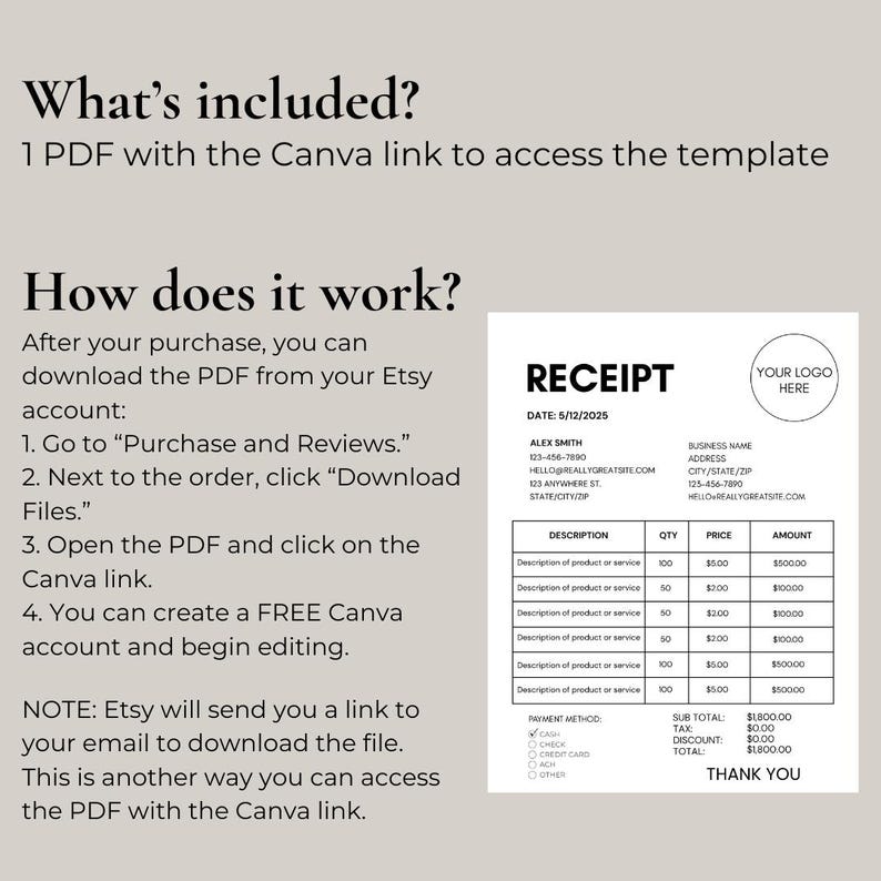 Receipt Template, Receipt for Small Business, Customer Receipt, Client ...