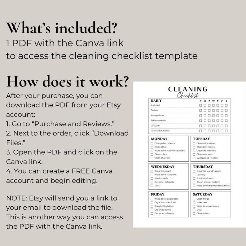 Cleaning Checklist Printable, Daily Cleaning Planner, Editable Cleaning ...