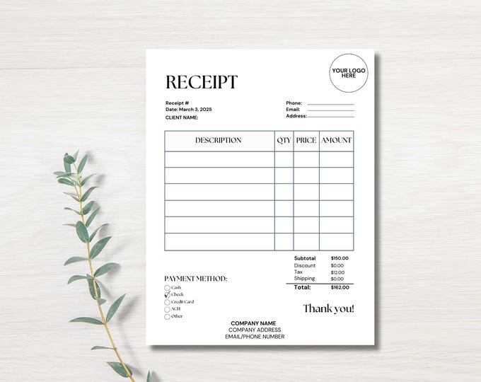 Receipt Template | Editable Receipt Template | Receipt Template for ...