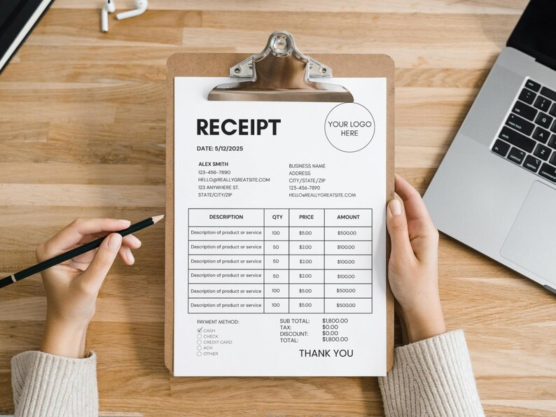 Receipt Template, Receipt for Small Business, Customer Receipt, Client ...