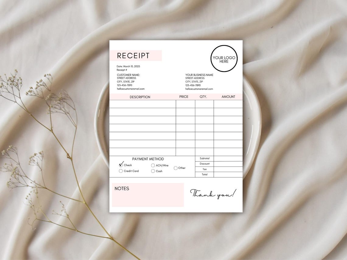 Receipt Template, Small Business Sales Receipt, Editable Receipt Form ...