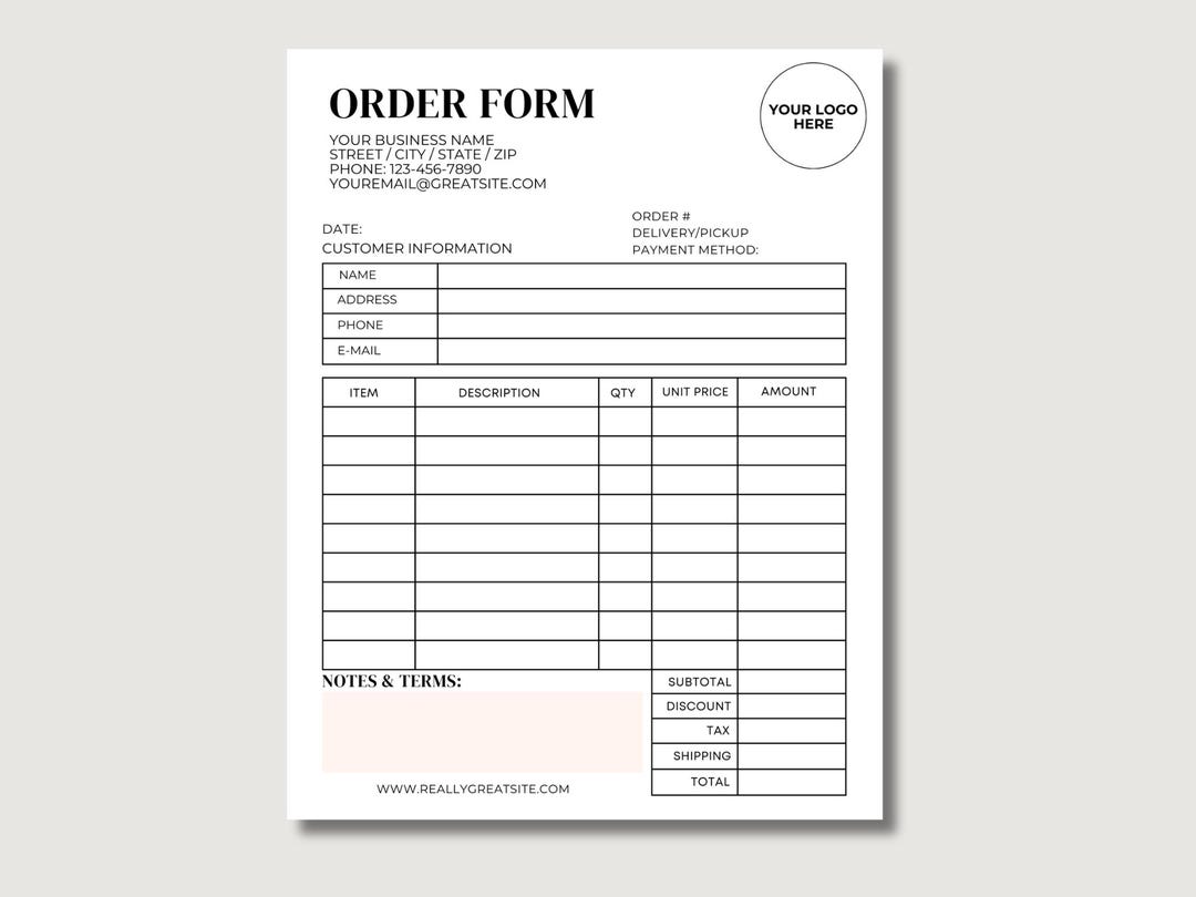 Order Form Template, Order Form Editable, Purchase Order Form Template ...