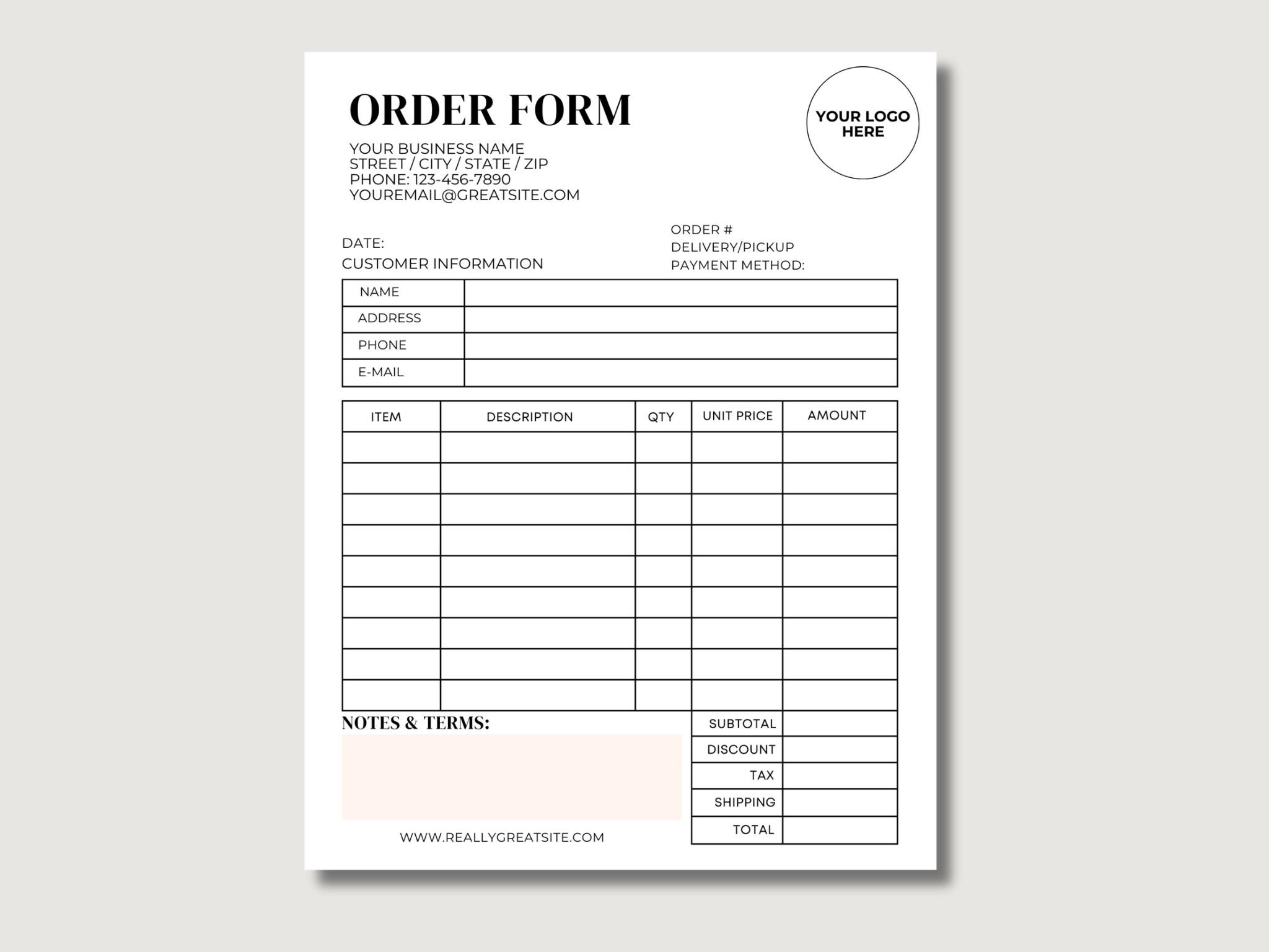 Order Form Template, Order Form Editable, Purchase Order Form Template ...