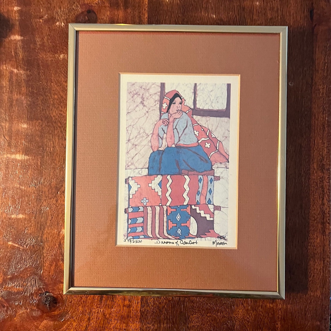 Vintage Framed BATIK dreams of Comfort by Artists Dick & Trish Martin ...