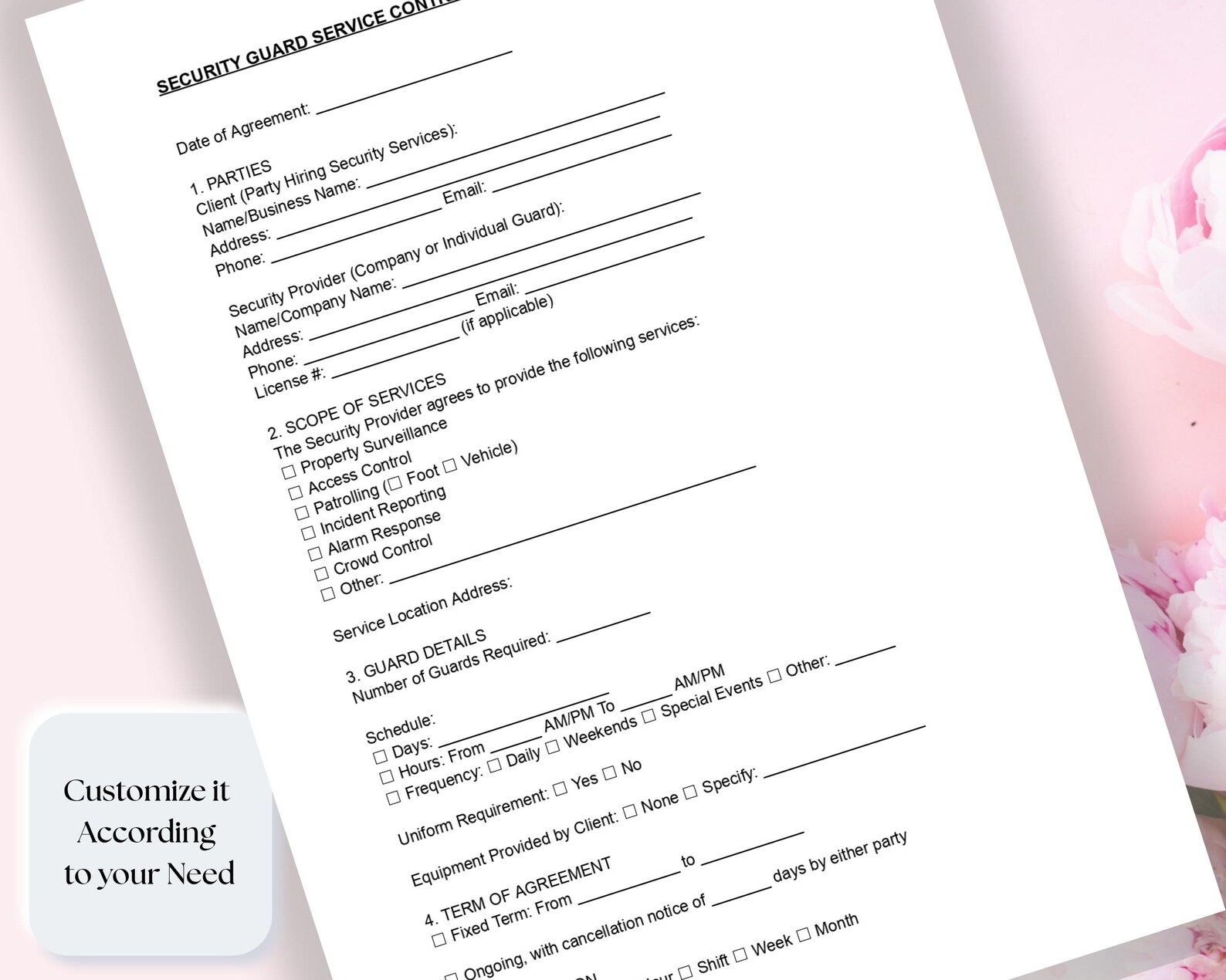 Security Guard Service Contract DOC PDF | Private Patrol Agreement ...