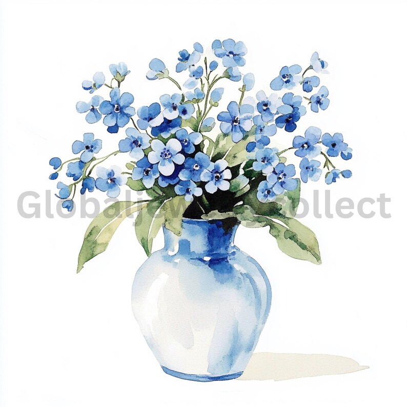 Forget Me Not Clipart, Forget-me-not in Vase, Printable Watercolor ...
