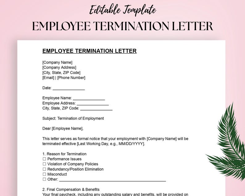 Employee Termination and Resignation Letter Template | Business & HR Document | PDF and DOC - Etsy