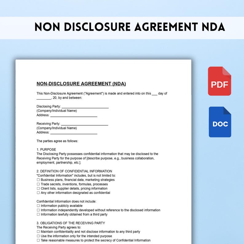 Non-disclosure Agreement (NDA) Template | Confidentiality Agreement ...