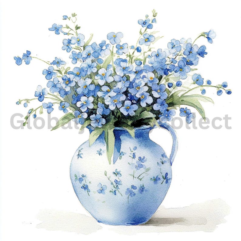 Forget Me Not Clipart, Forget-me-not in Vase, Printable Watercolor ...